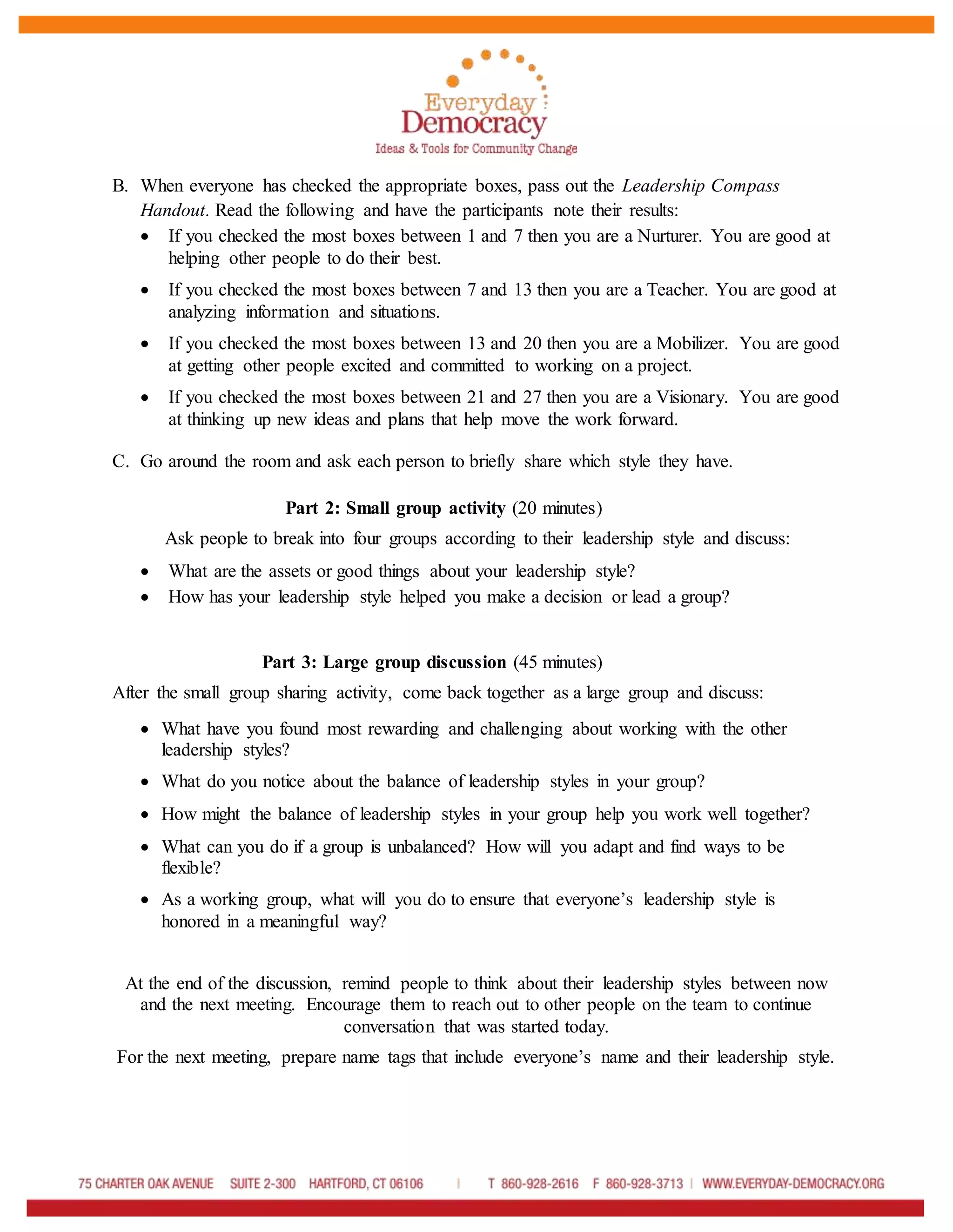 Leadership Compass Activity | DOCX