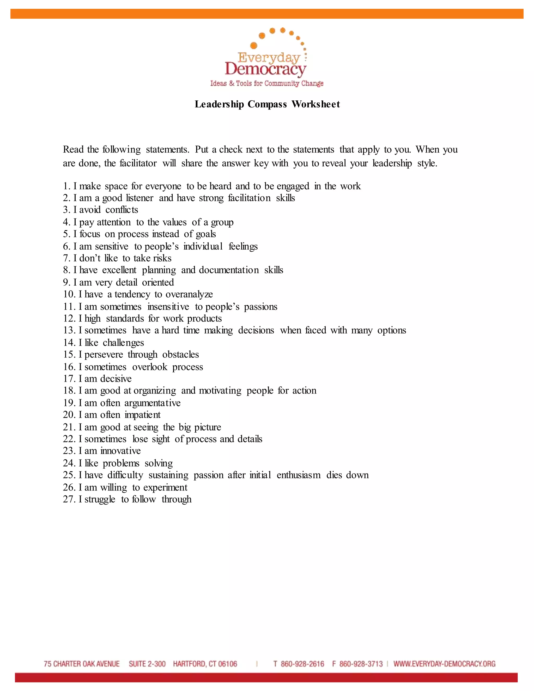 Leadership Compass Activity | DOCX