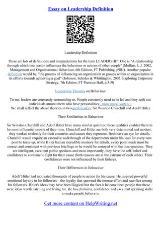 Leadership Definition Essay | PDF | Executive Leadership & Management ...