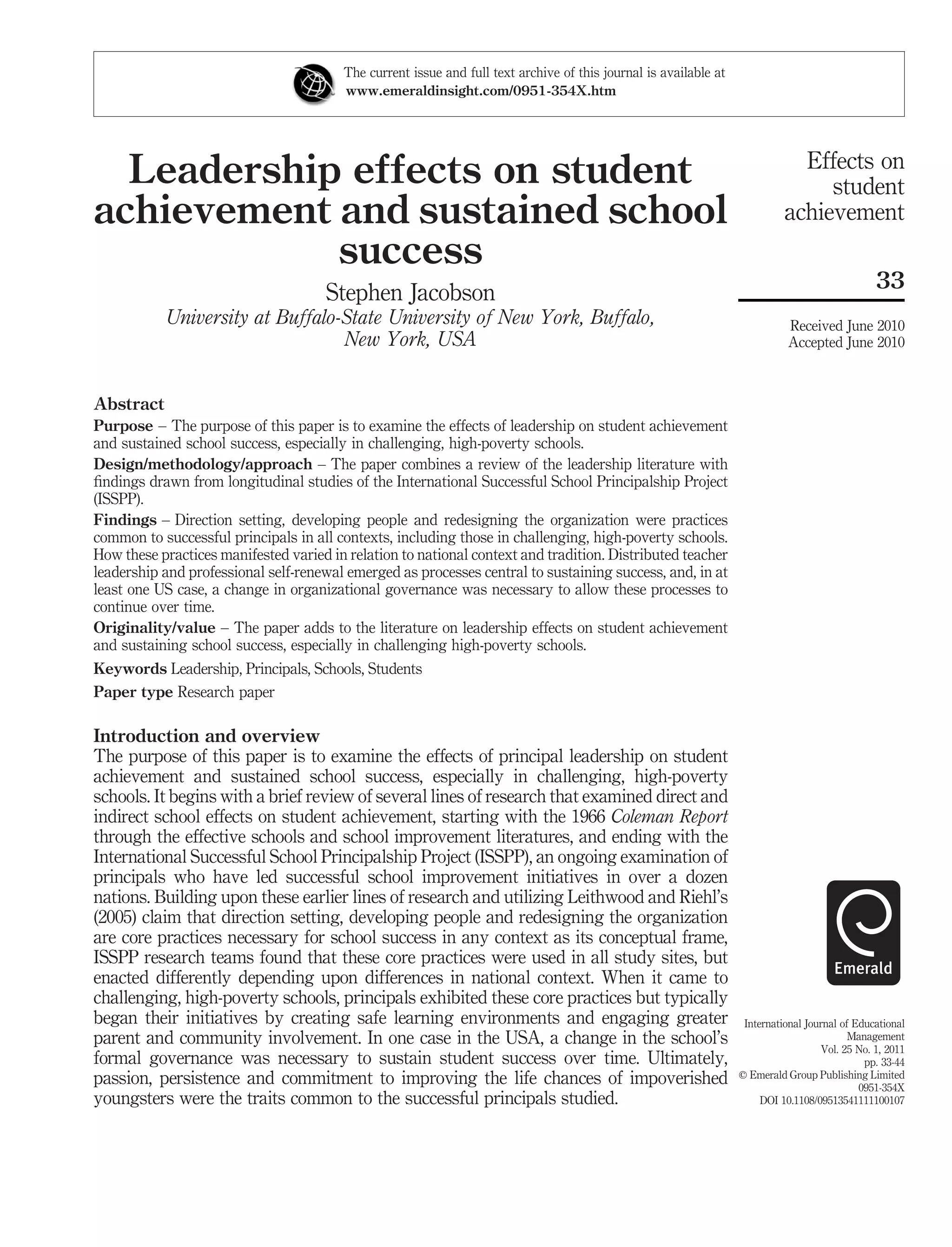 Leadership Effects On Student Achievement And Sustained School Success ...