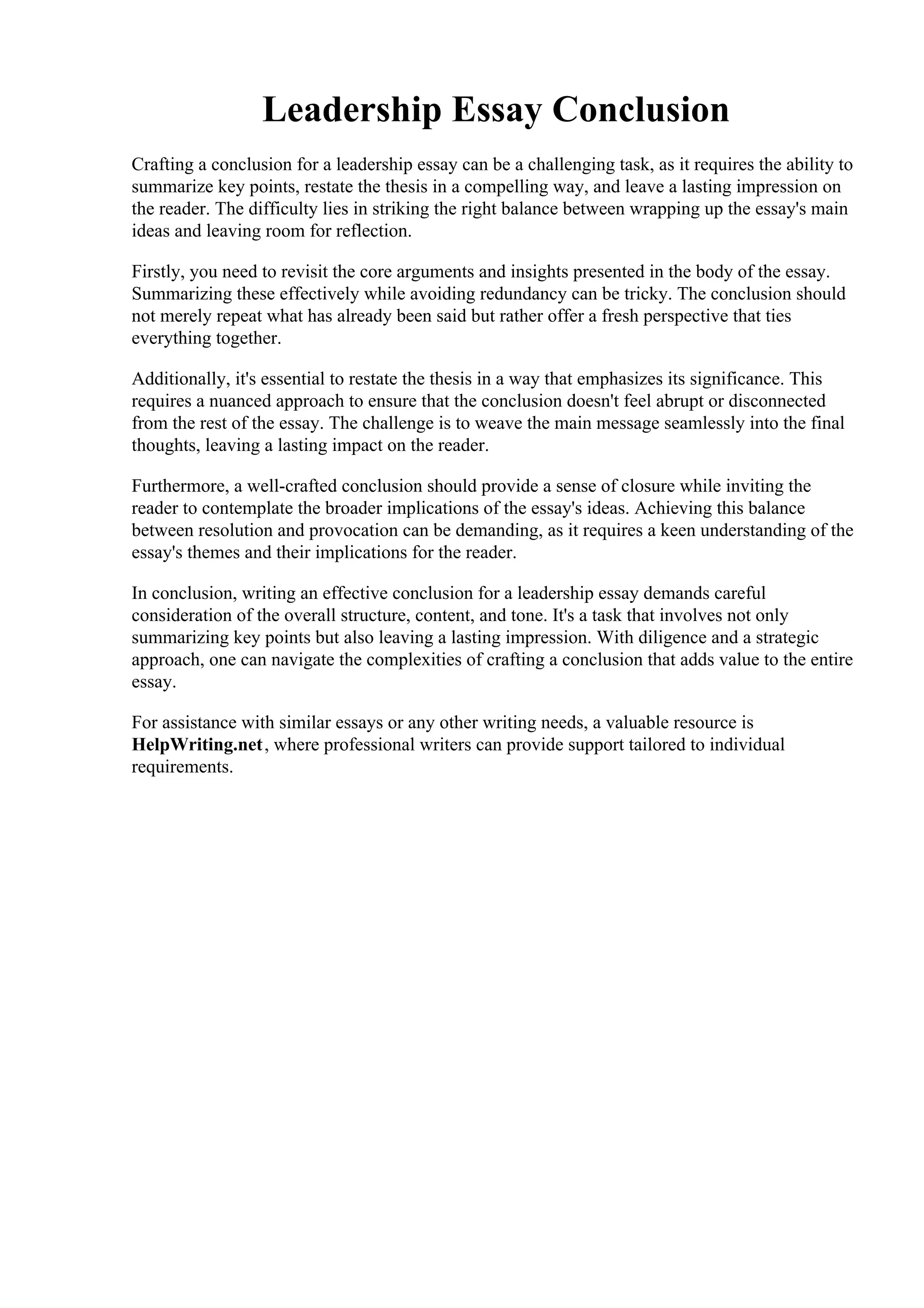 Leadership Essay Conclusion | PDF