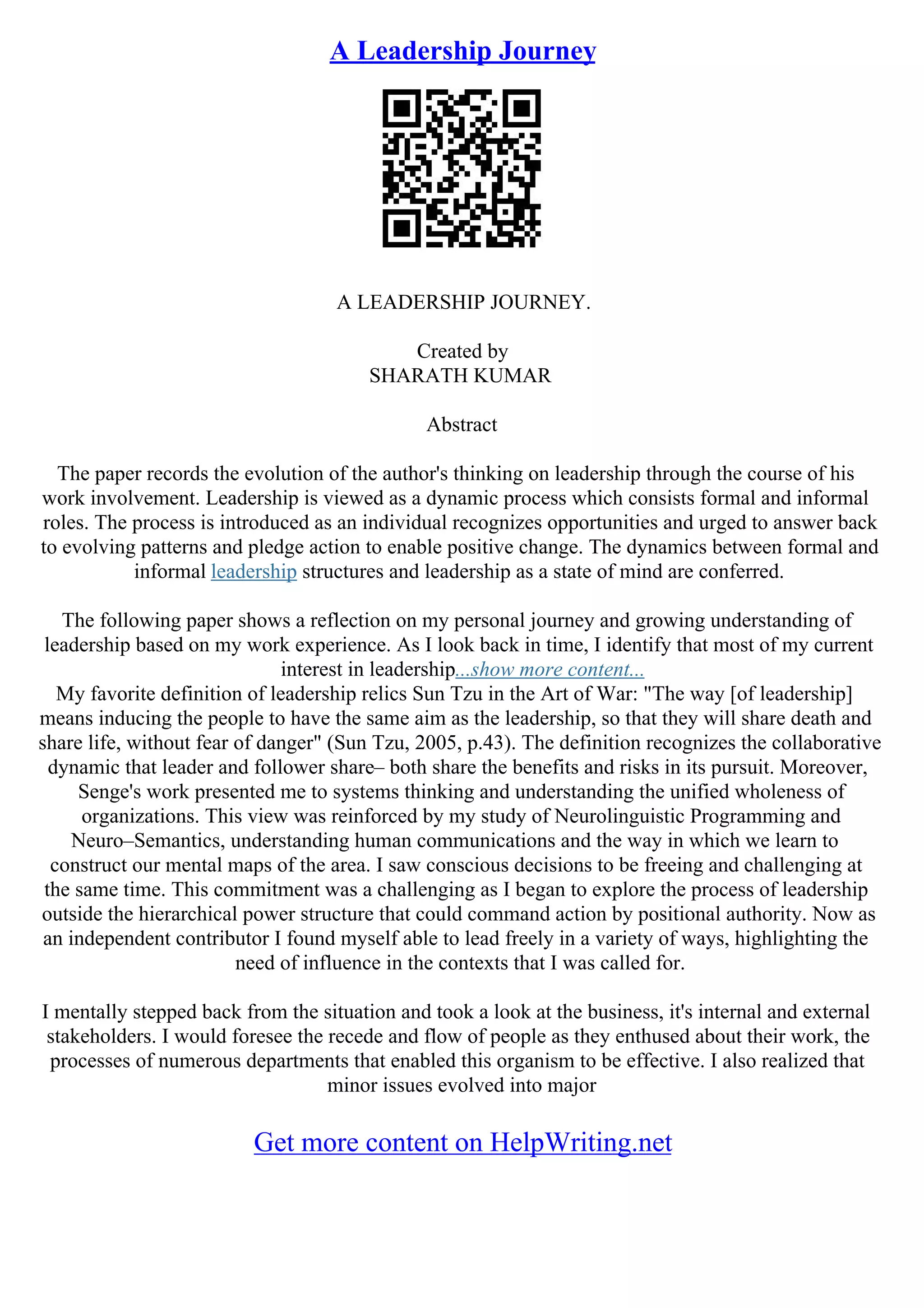 Leadership Essay Examples | PDF