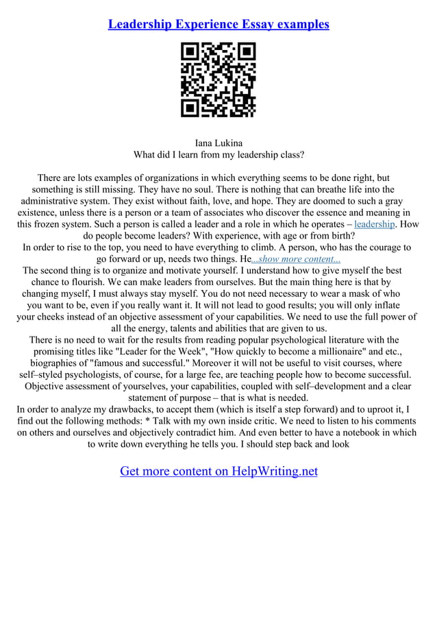 Leadership Essay Examples | PDF