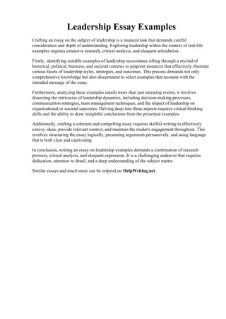 Leadership Essay Examples. Leadership essay | PDF