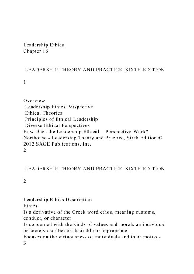 Leadership EthicsChapter 16 LEADERSHIP THEORY AND PRACTI.docx