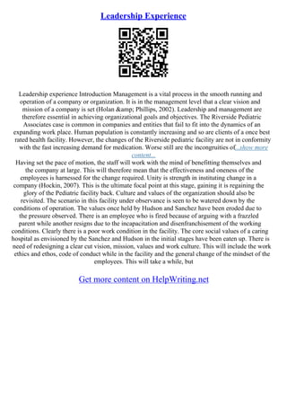 Leadership Experience Essay | PDF