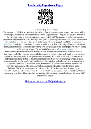 Leadership Experience Essay | PDF