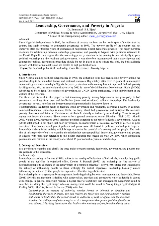 Leadership, governance, and poverty in nigeria | PDF