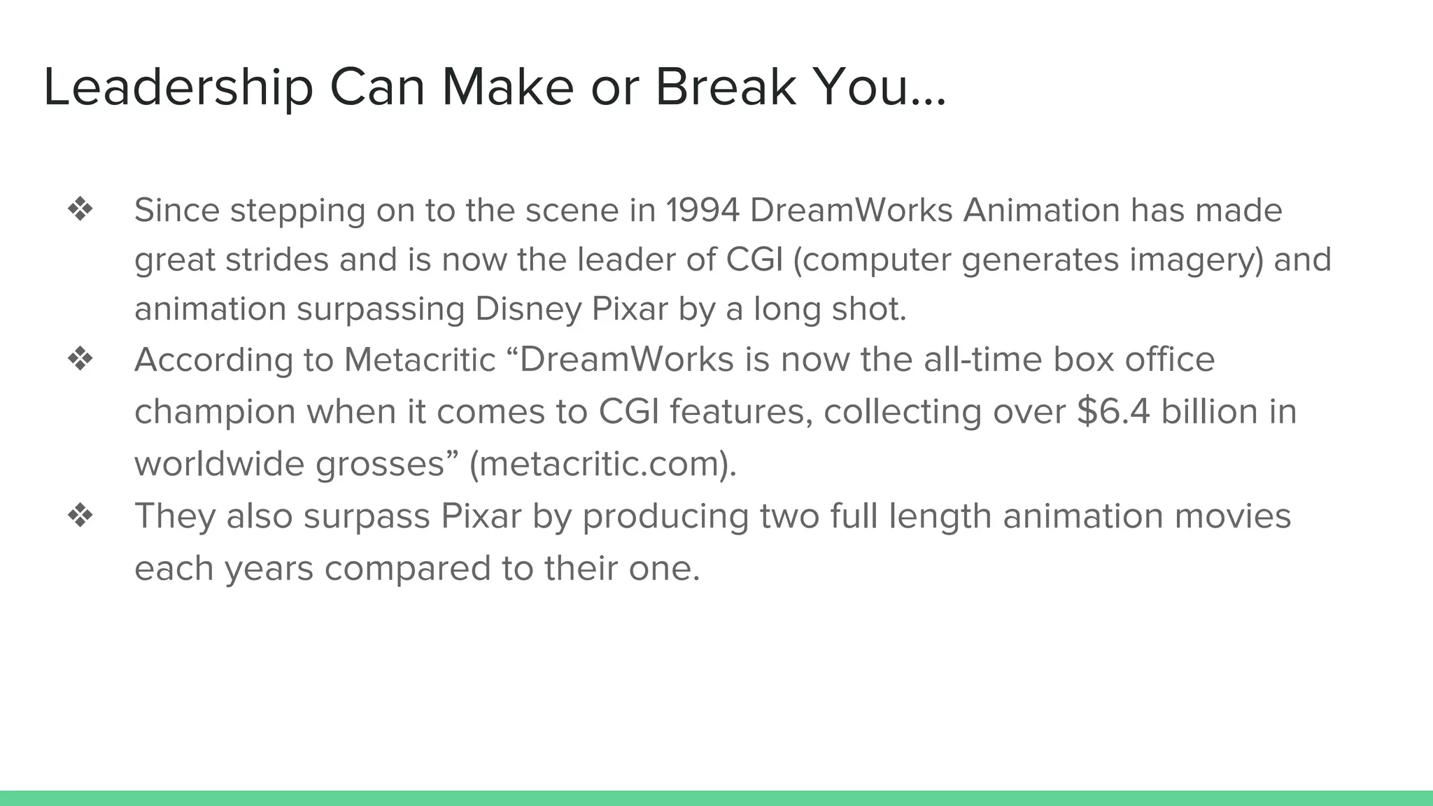 Leadership in DreamWorks Animation | PDF