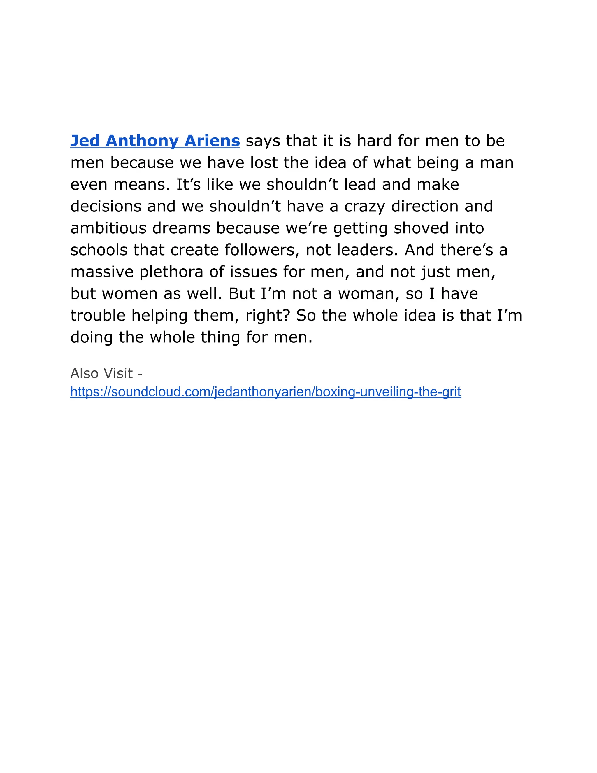 Jed Anthony Ariens | Leadership in Modern Masculinity. | PDF