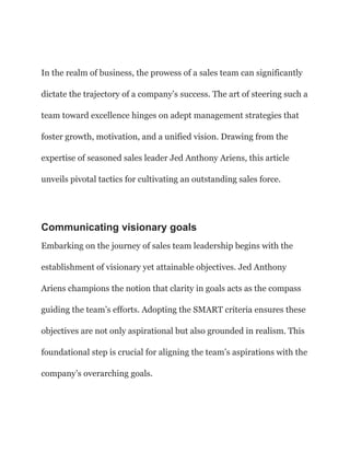 Jed Anthony Ariens | Leadership Insights For Sales Teams | PDF