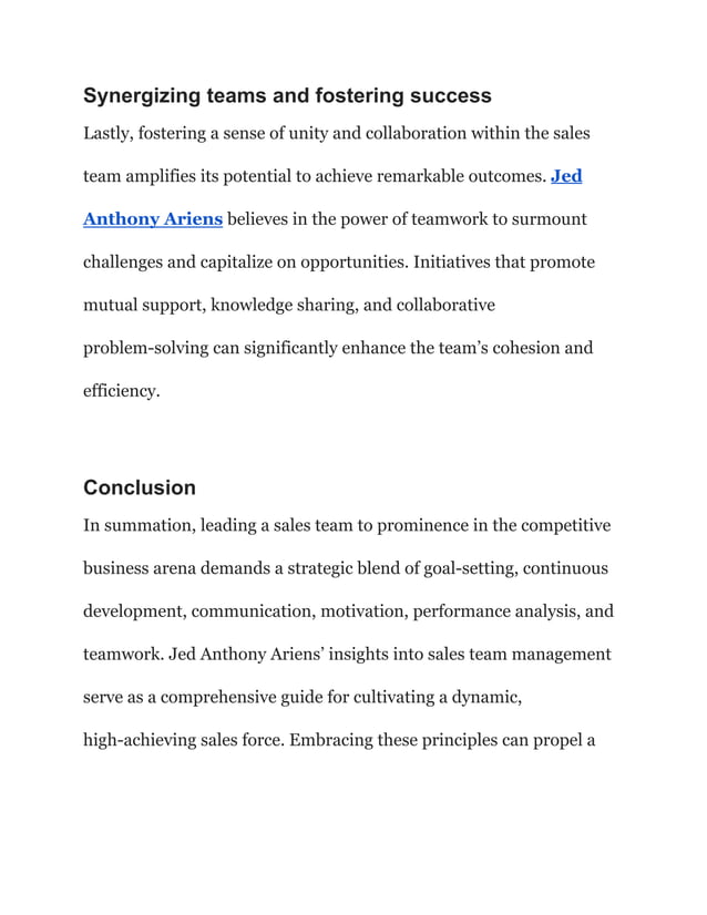 Jed Anthony Ariens | Leadership Insights For Sales Teams | PDF