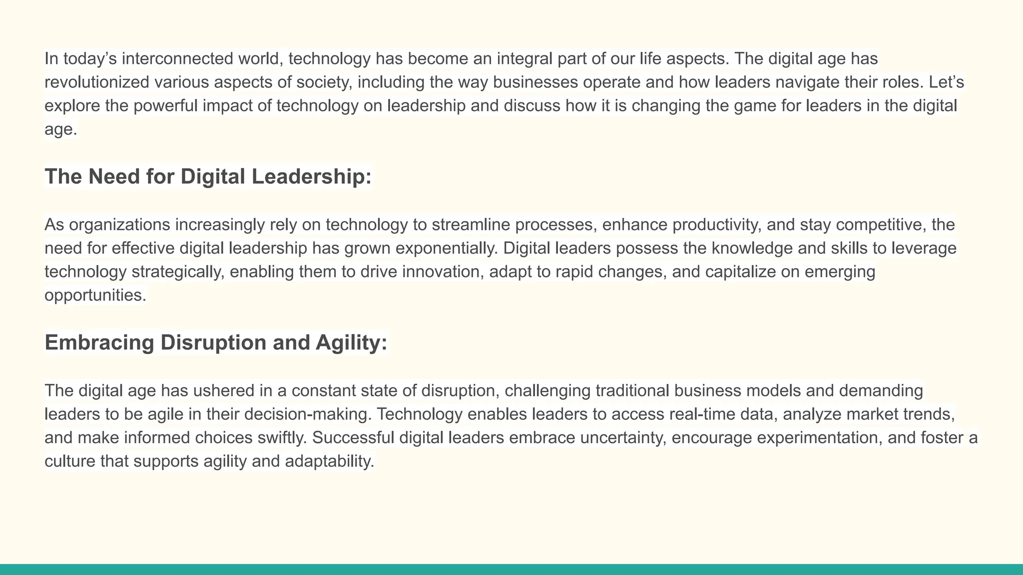 Leadership in the Digital Age How Technology is Changing the Game? | PPT