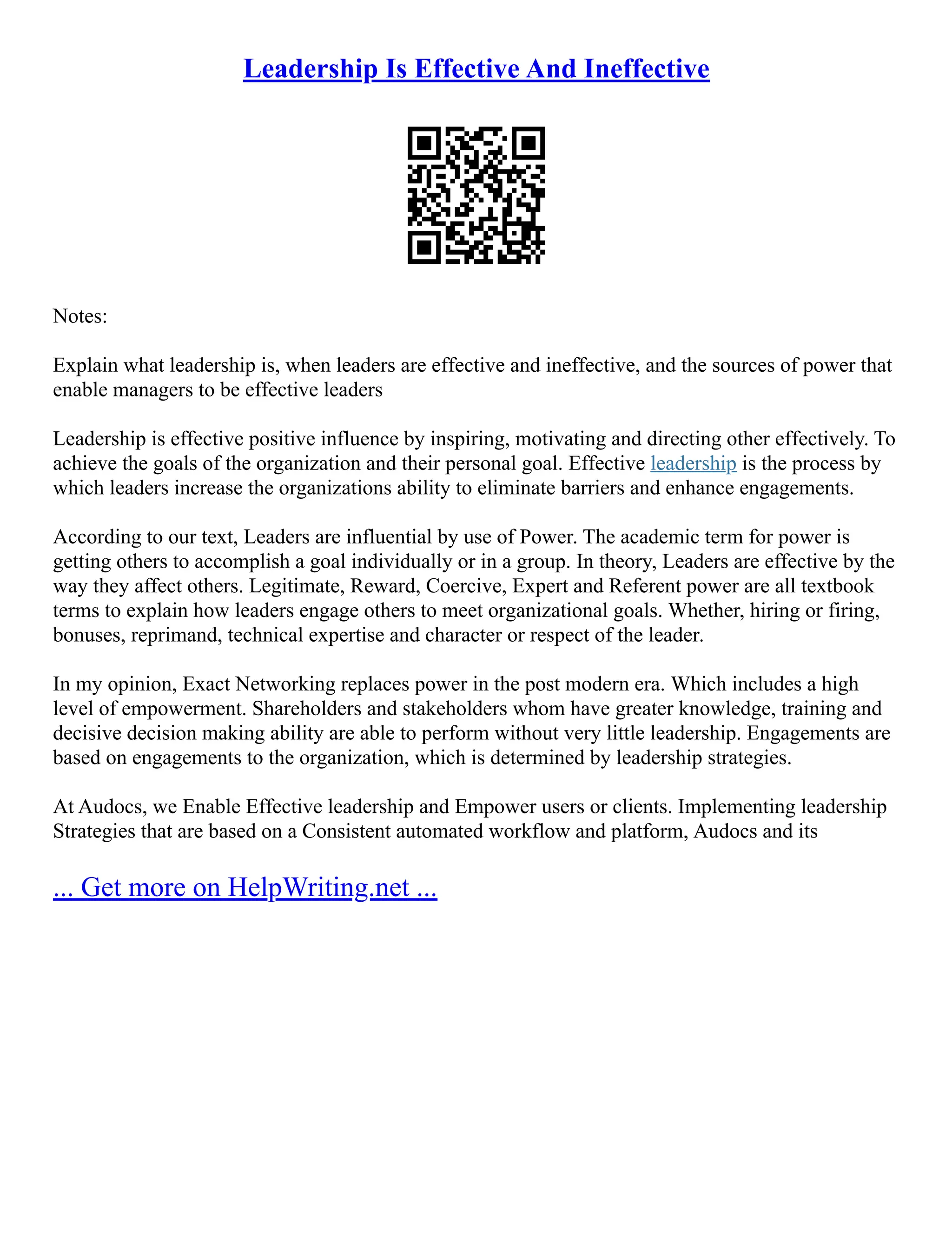 Leadership Is Effective And Ineffective | PDF