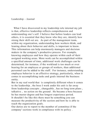 Leadership – Journal What I have discovered in my leaders.docx ...