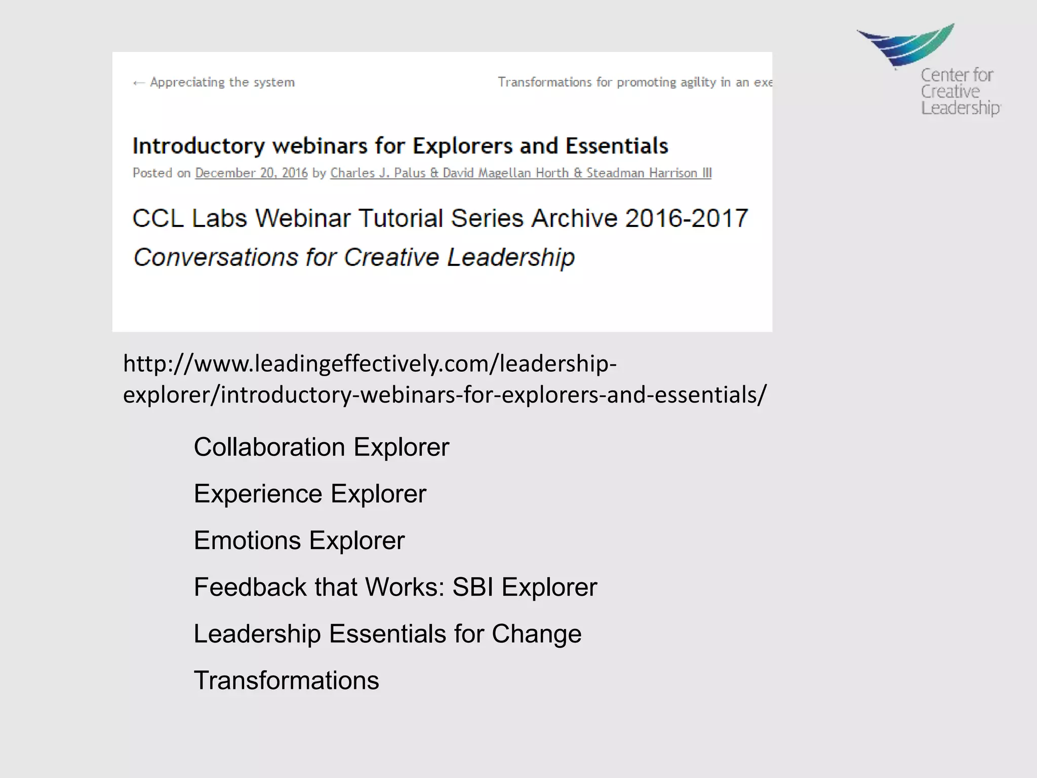 Leadership Metaphor Explorer CCL Labs Webinar Series | PPT