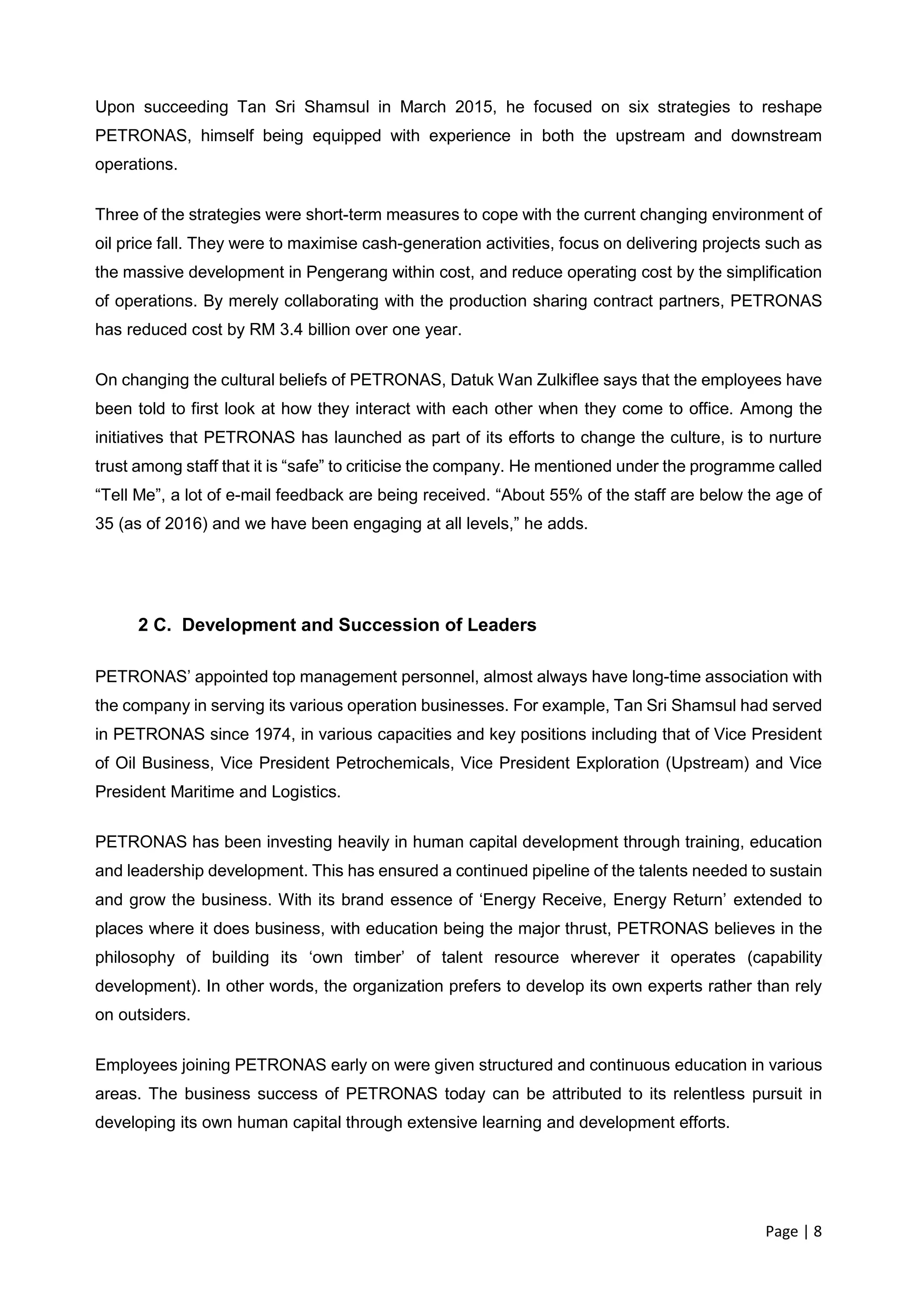 Leadership and Management of Change - PETRONAS Malaysia | PDF