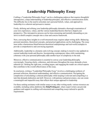 Leadership Philosophy Essay.pdfLeadership Philosophy Essay | PDF