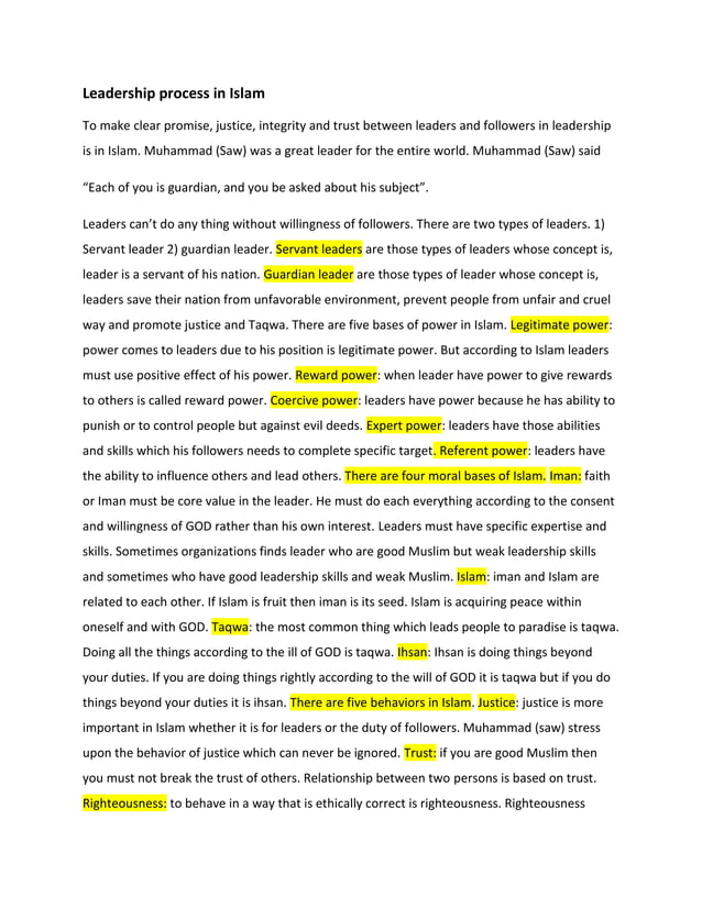 Leadership process in islam | DOCX | Islam | Religion & Spirituality