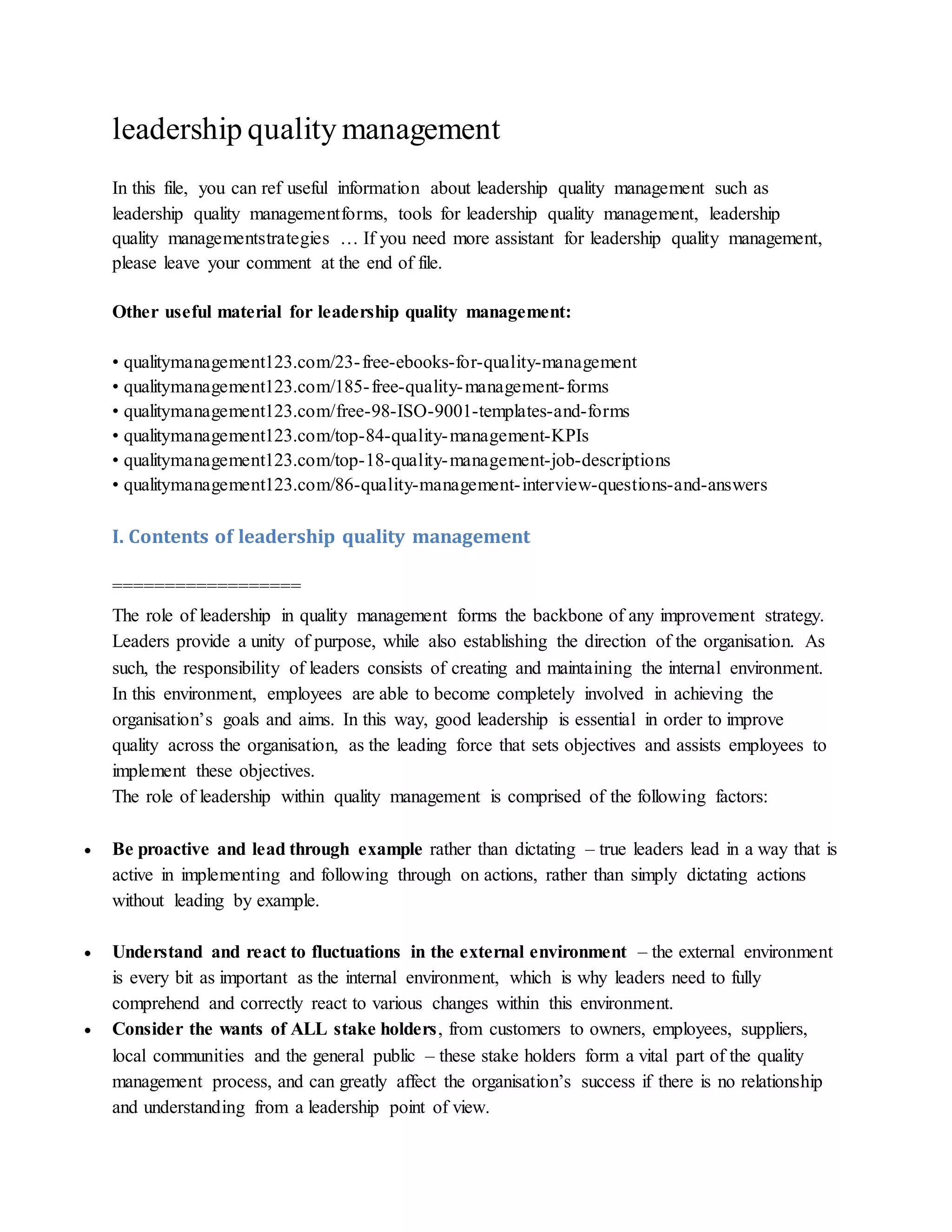 Leadership quality management | DOCX