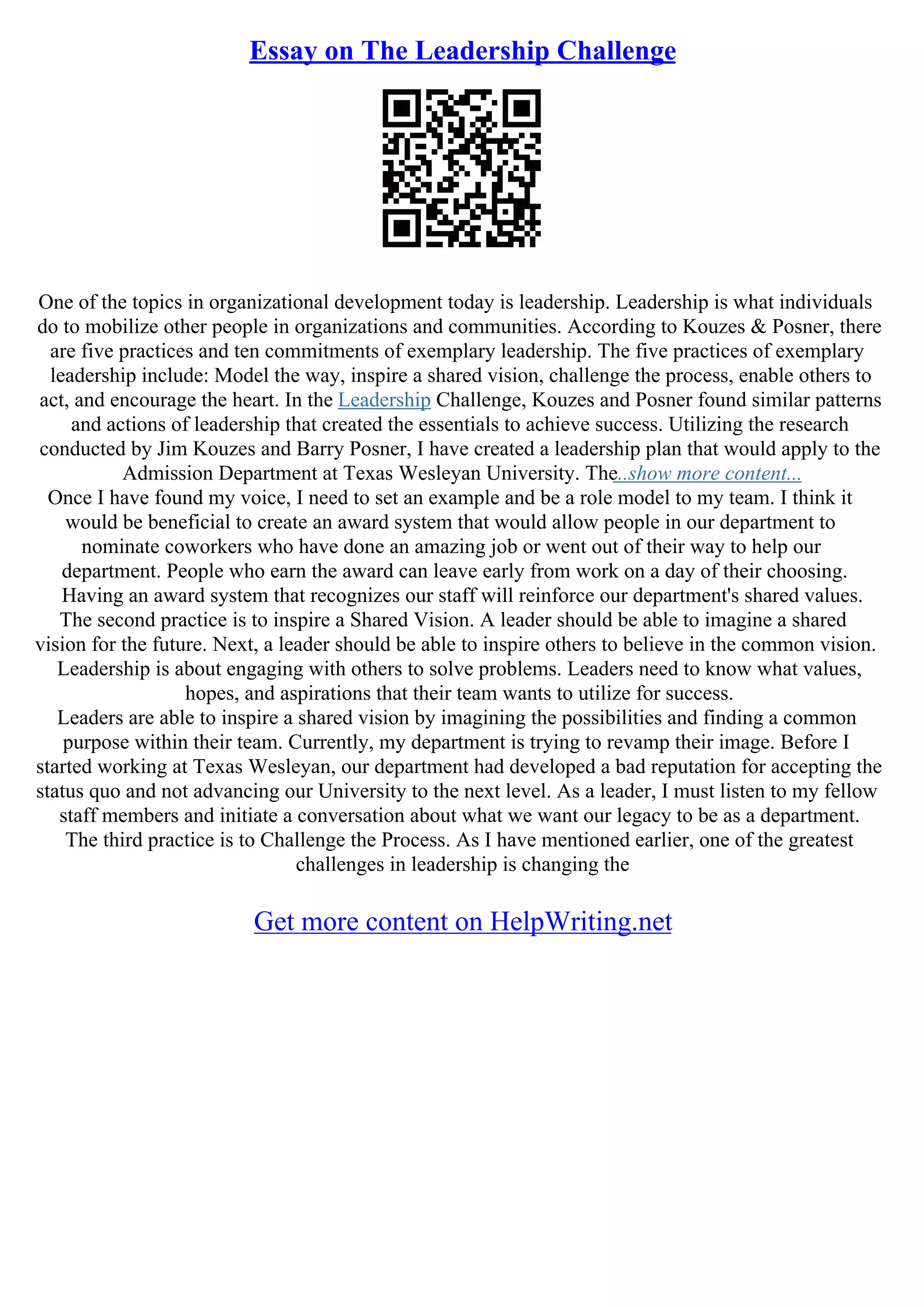 Leadership Sample Essay | PDF