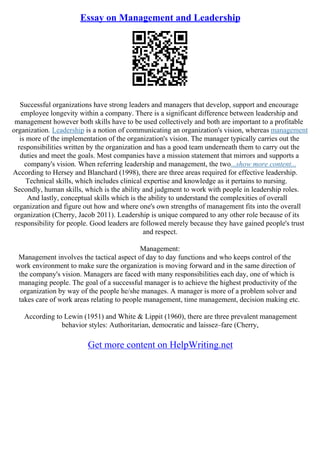Leadership Sample Essay | PDF