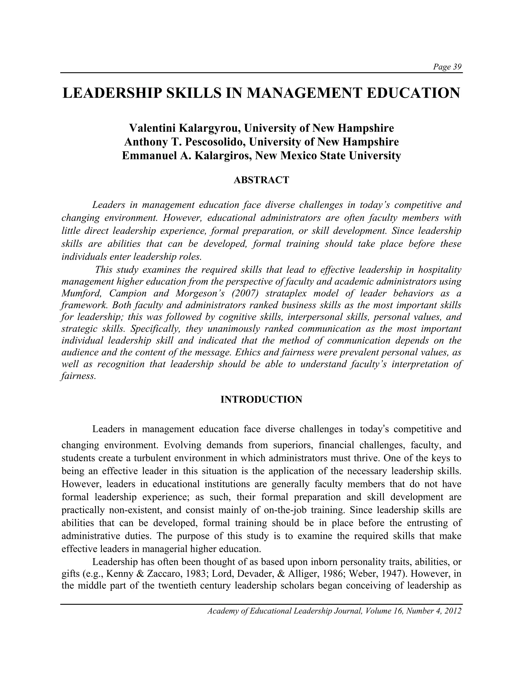 Leadership Skills In Management Education | PDF