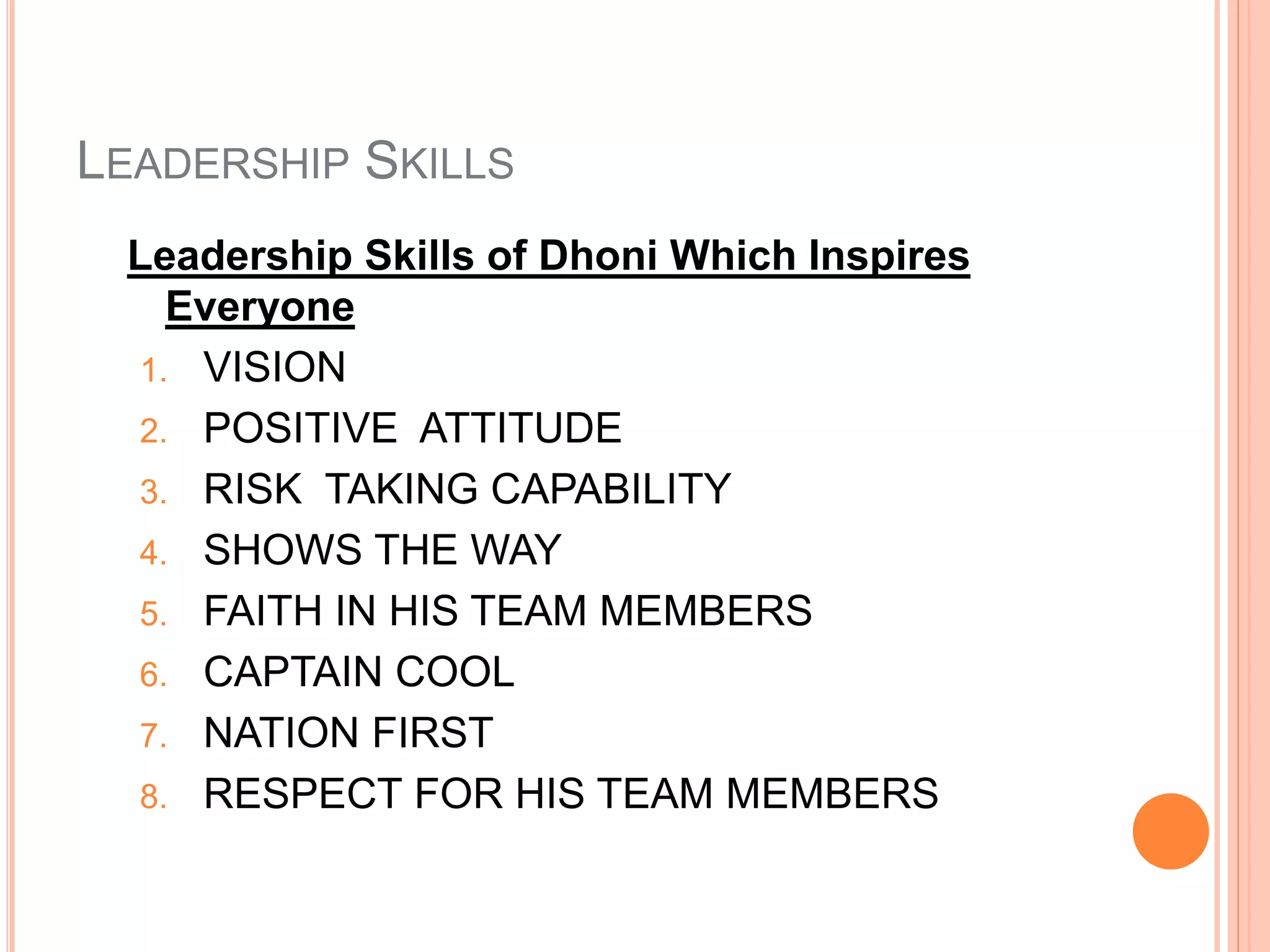 MS DHONI - LEADERSHIP SKILLS | PPTX