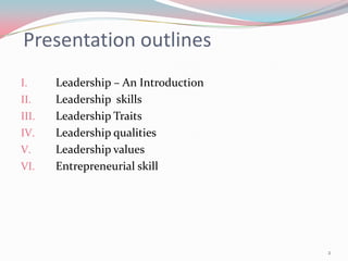 Leadership skills, values & entrepreneurial skills | PPTX