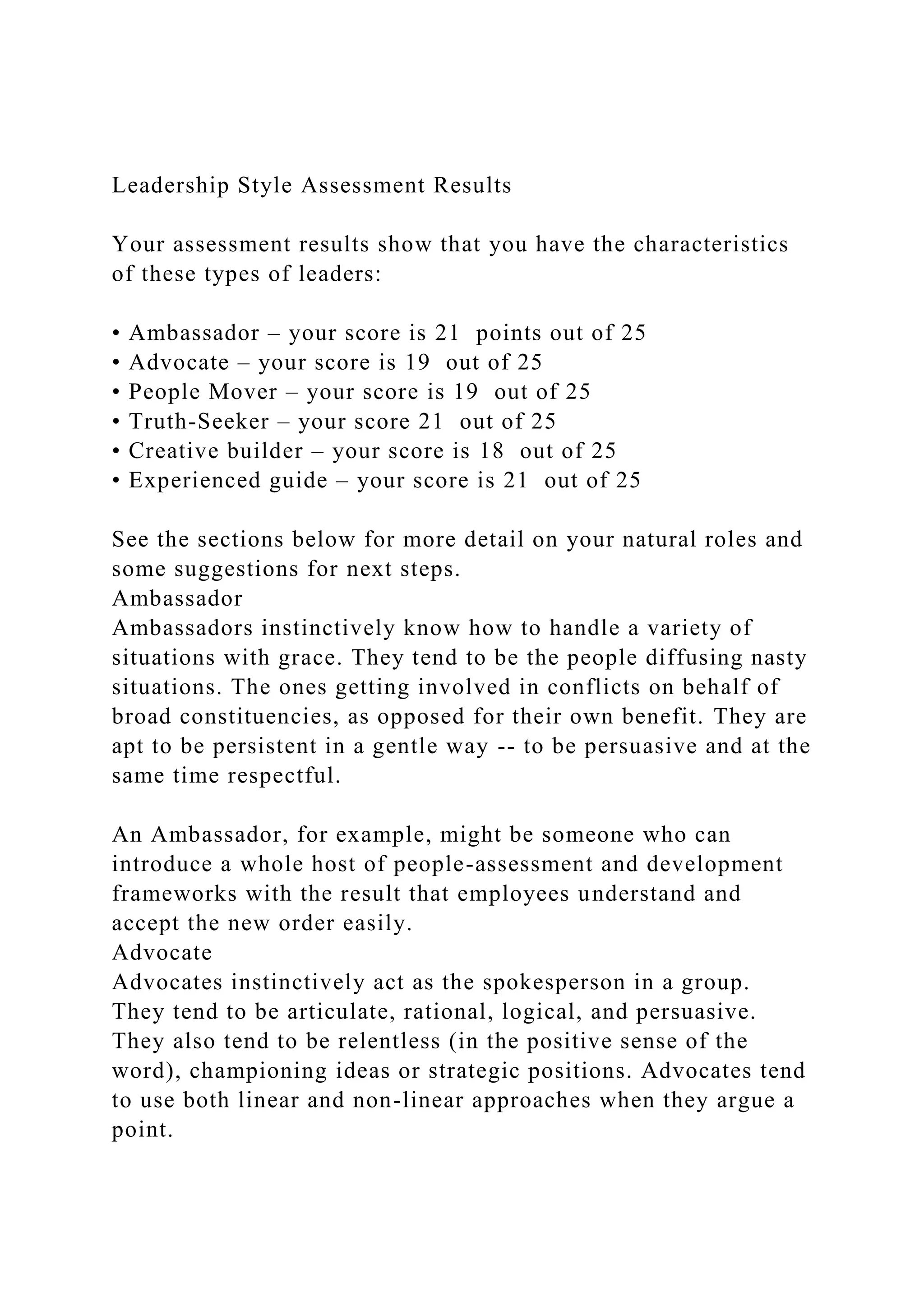 Leadership Style Assessment ResultsYour assessment results sho.docx