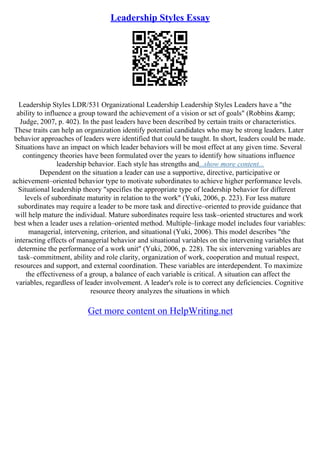 Leadership Styles Essay | PDF