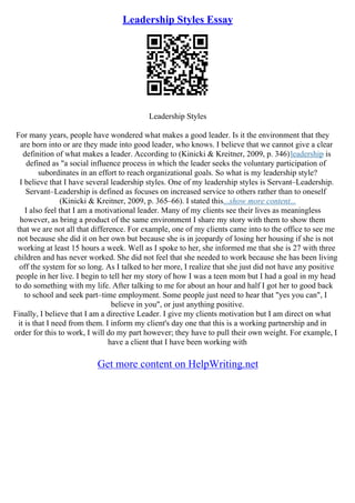 Leadership Styles Essay | PDF