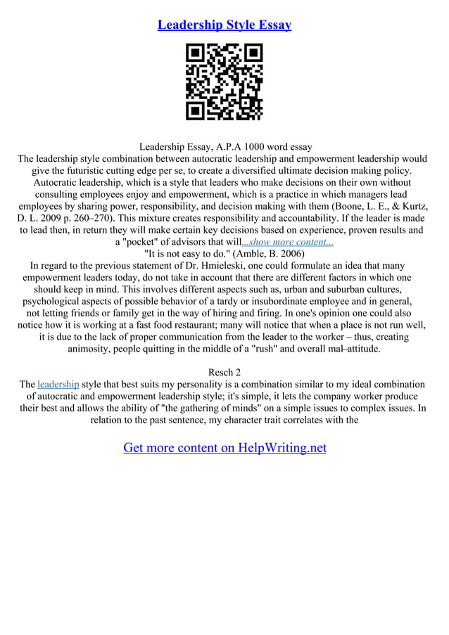 Leadership Styles Essay | PDF