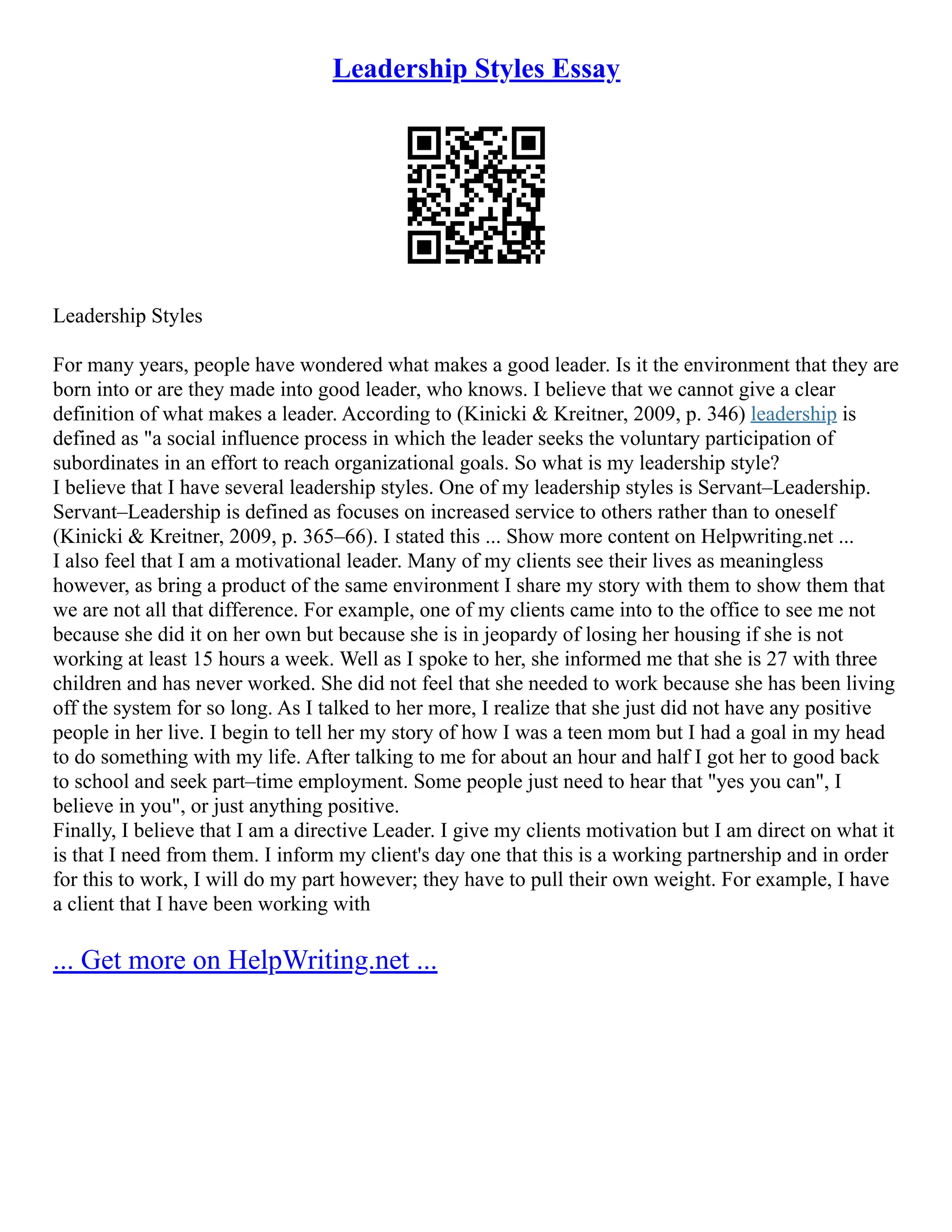 Leadership Styles Essay | PDF