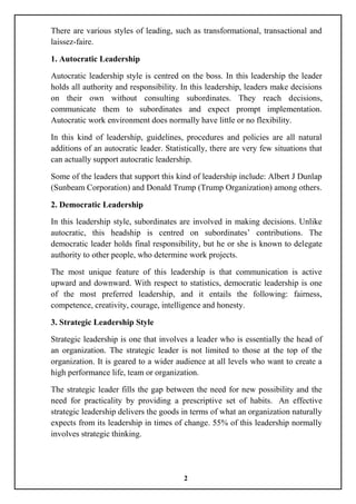 Leadership styles in organizations | PDF