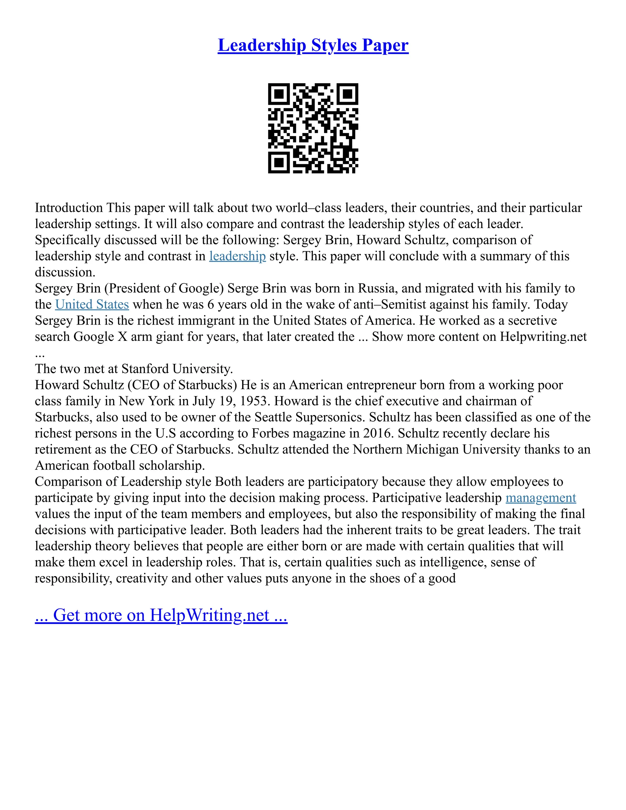 Leadership Styles Paper | PDF
