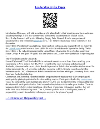 Leadership Styles Paper | PDF