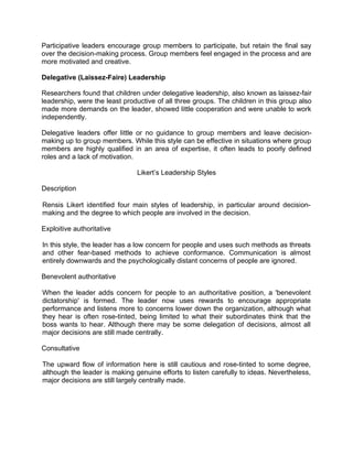 Leadership Theories and Proponent | DOC