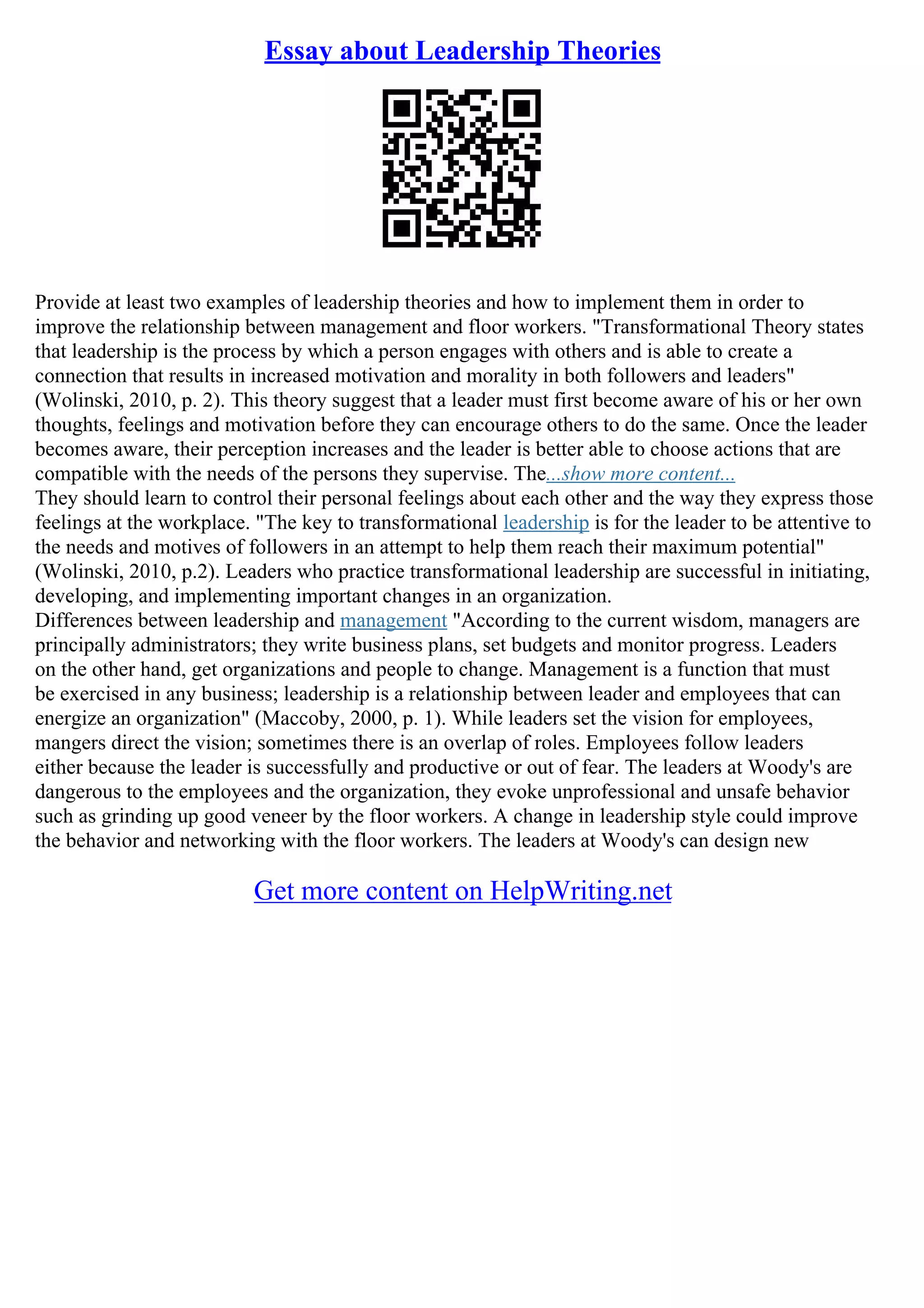 Leadership Theories Essay | PDF