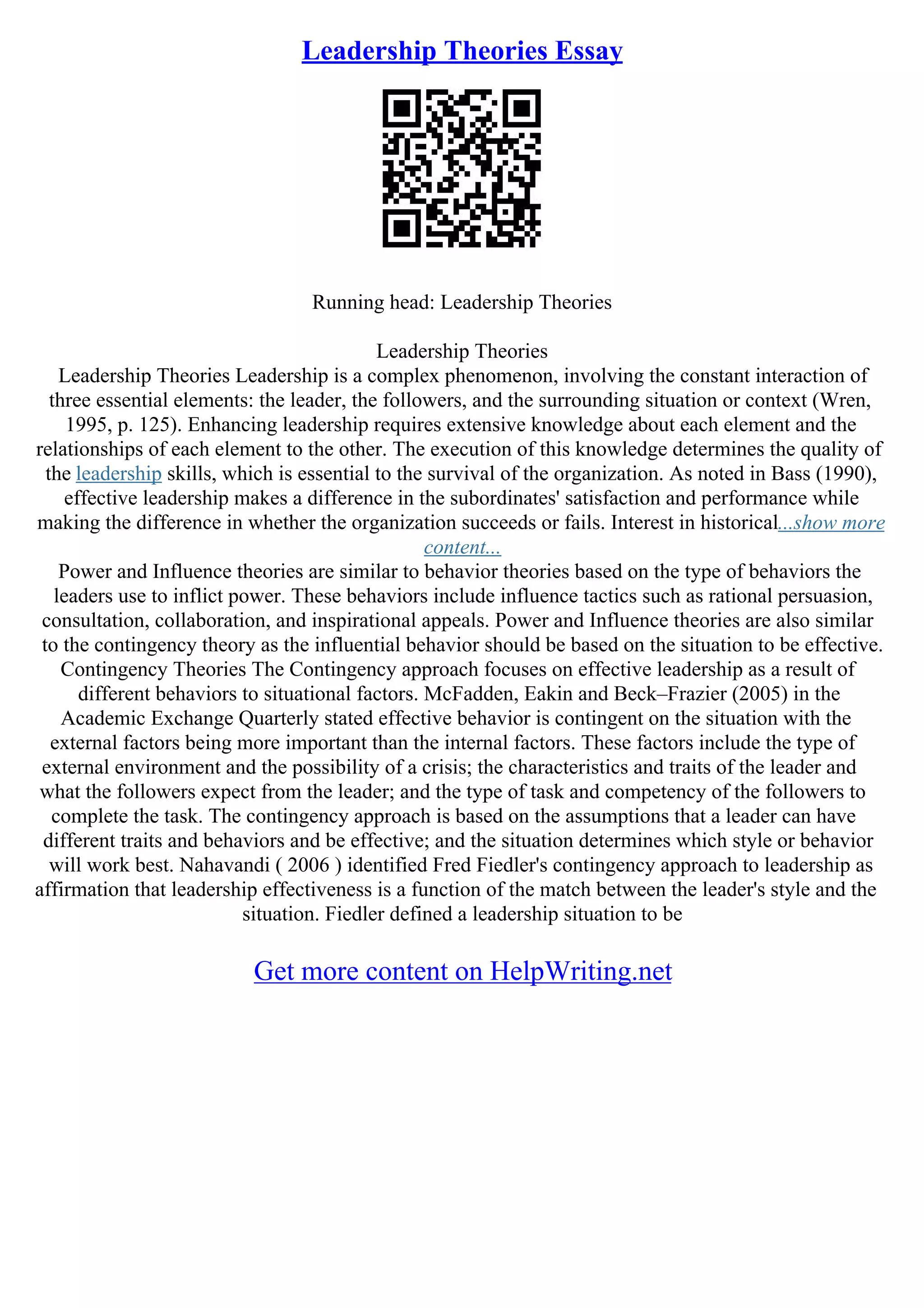 Leadership Theories Essay | PDF