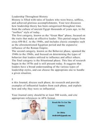 Leadership Throughout HistoryHistory is filled with tales of leade.docx