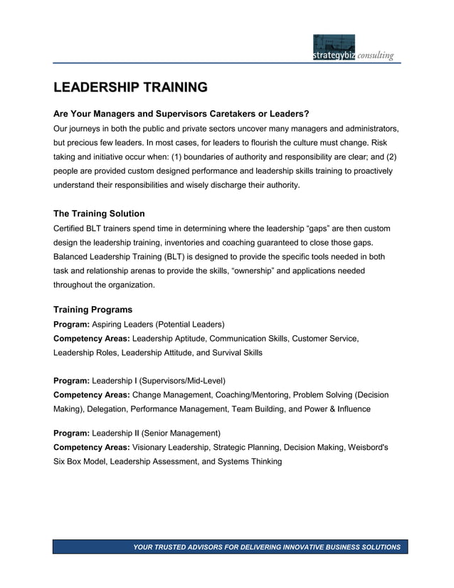 Leadership training | PDF | Business | Business and Finance