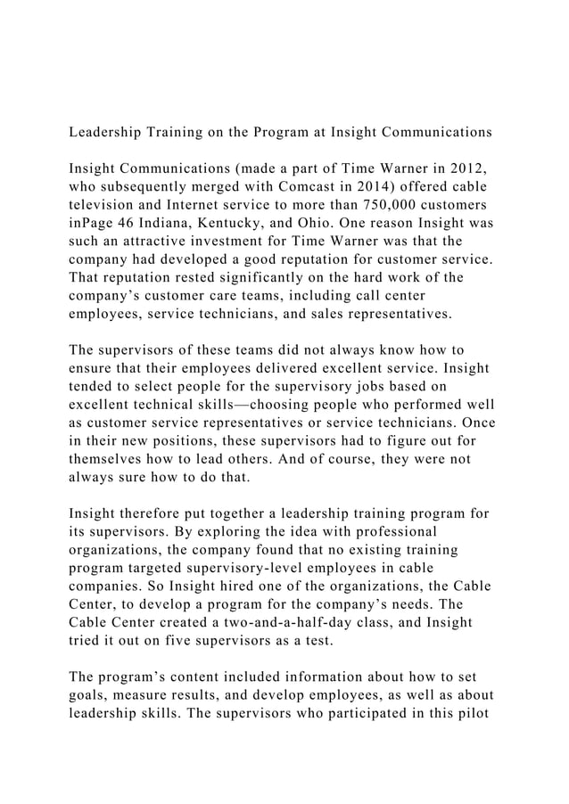 Leadership Training on the Program at Insight Communications | PDF