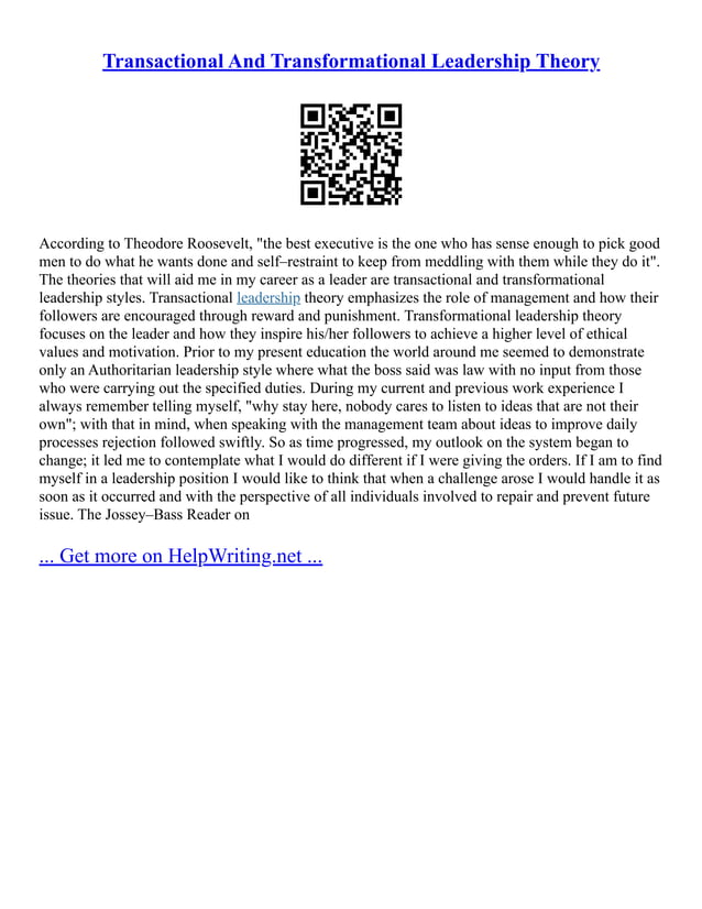 Leadership Transformational And Transactional Leadership | PDF
