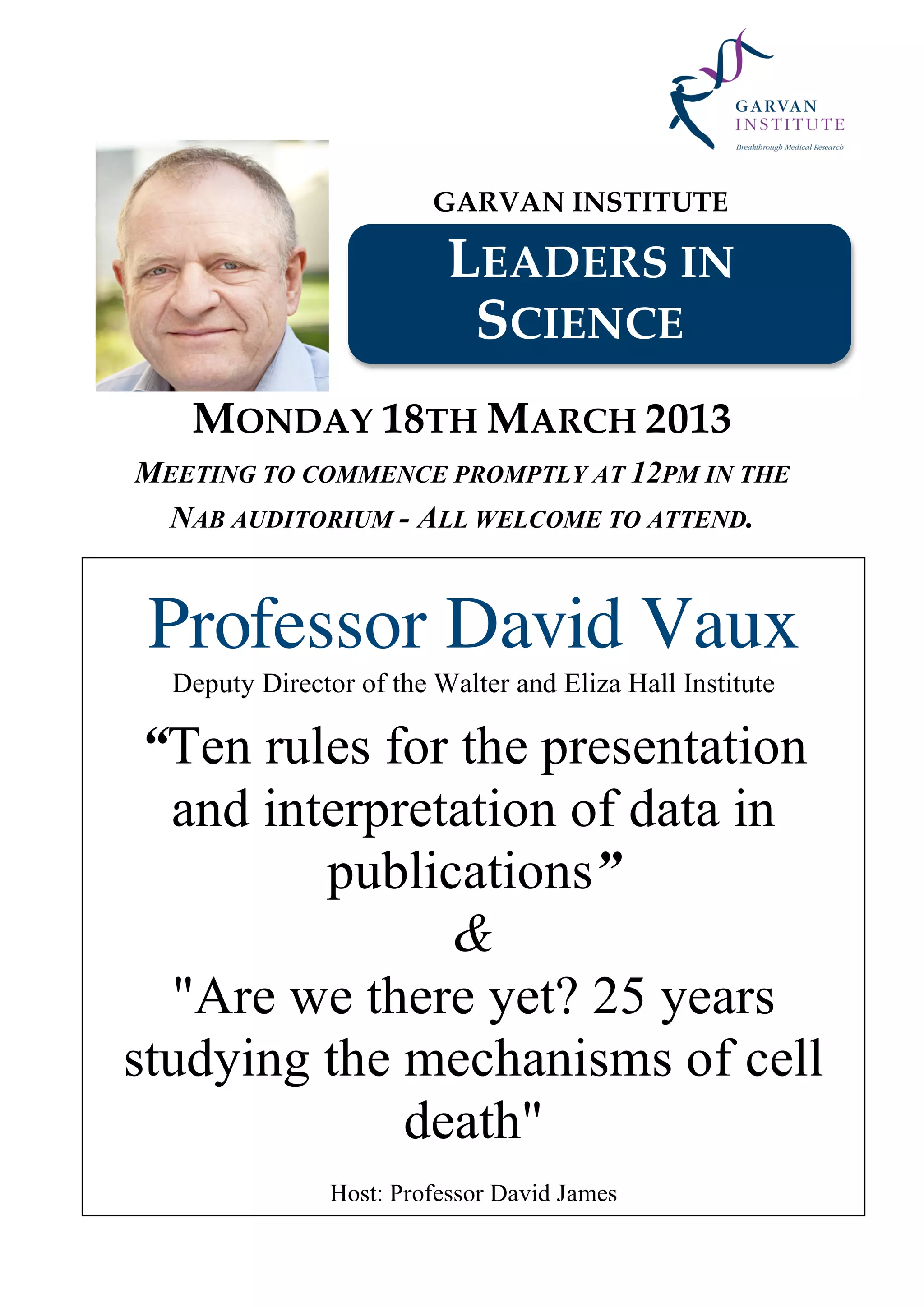 Leaders in Science - Prof David Vaux | PDF