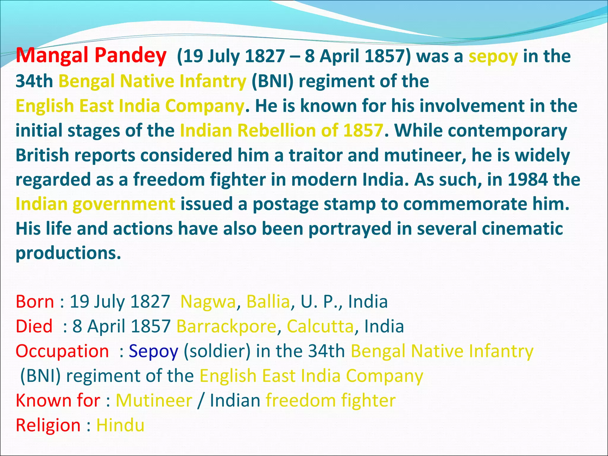 Leaders of 1857 revolt | PPT