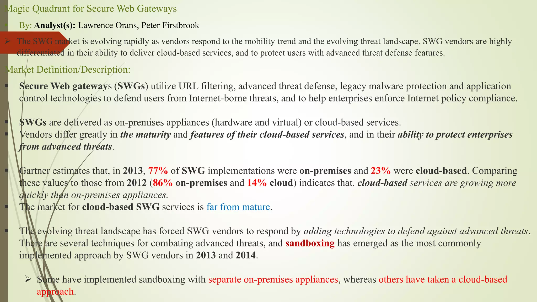 Leaders of Gartner Magic Quadrant 2014 for Secure Web Gateways | PPTX