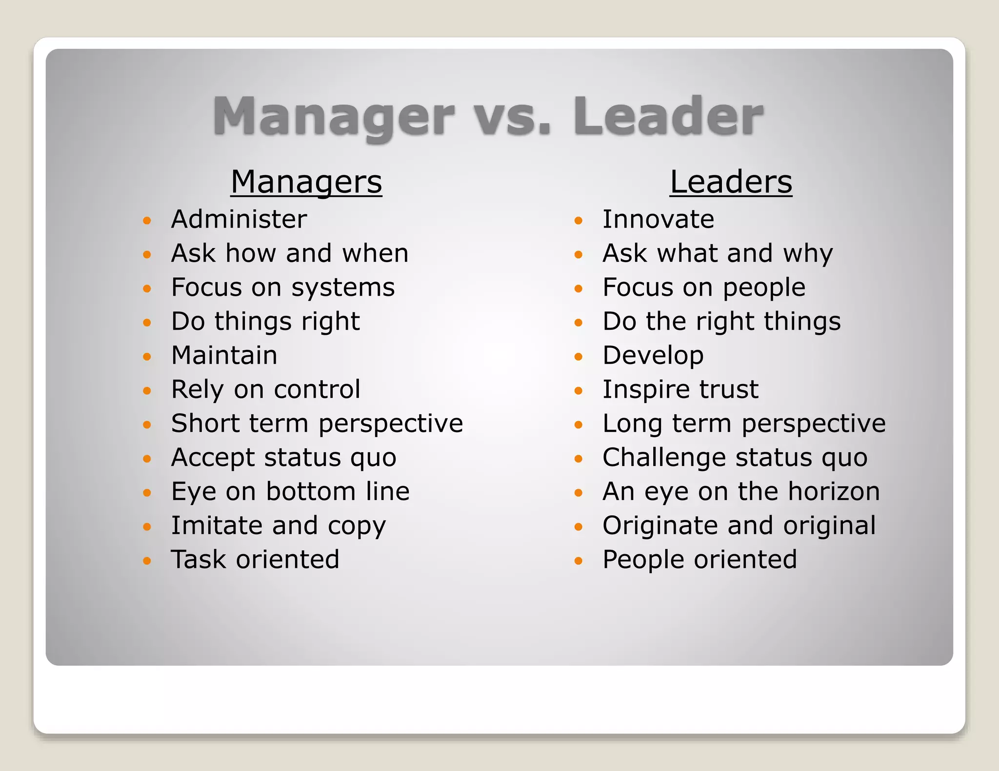 Leaders vs managers | PPTX