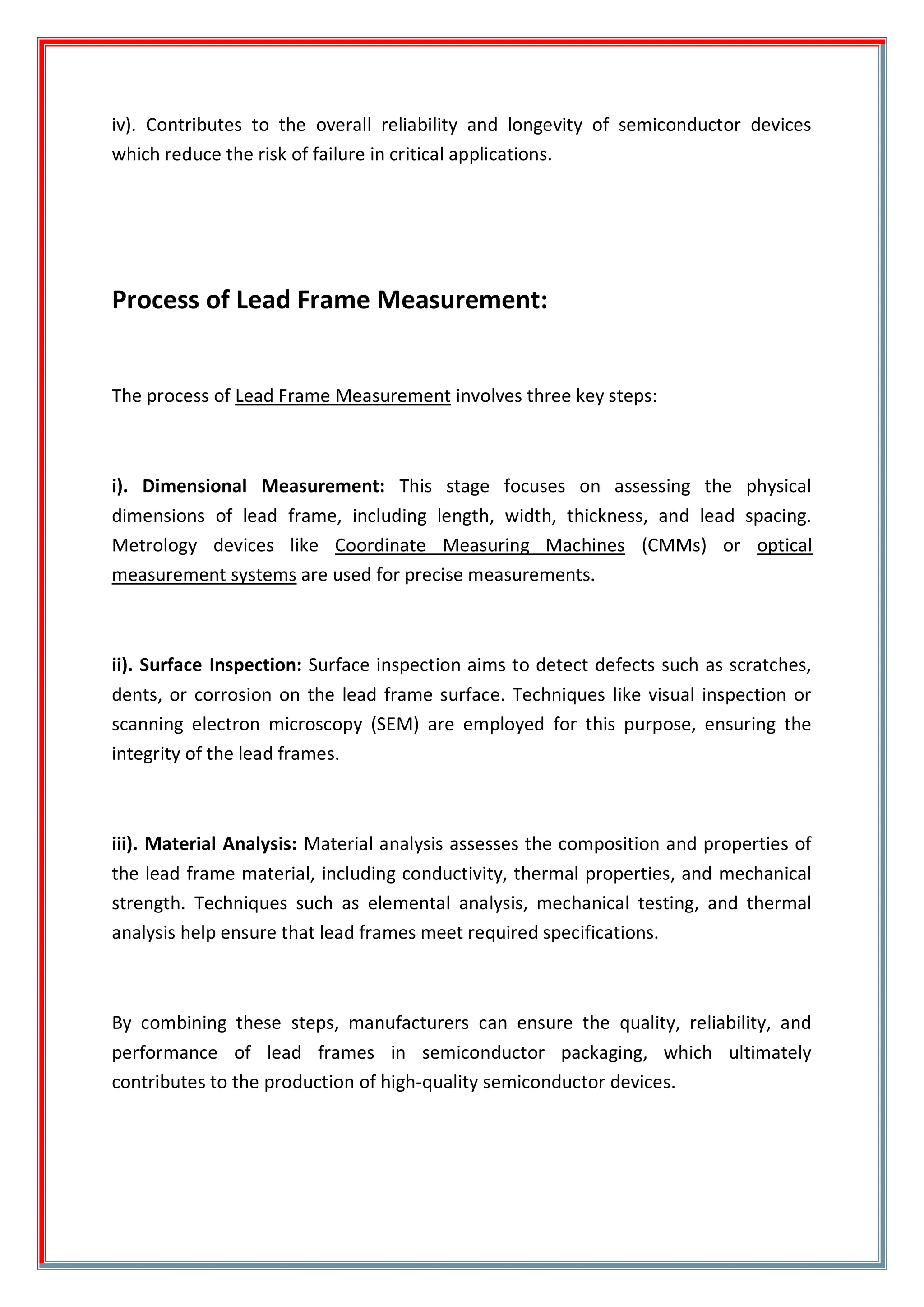 Lead Frame Measurement | VIEW Micro Metrology | PDF