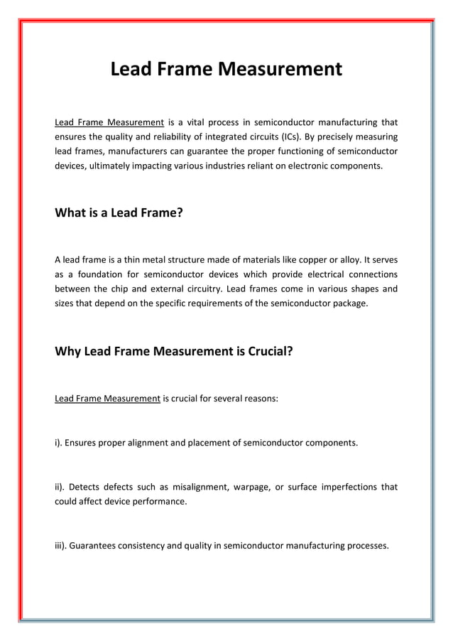 Lead Frame Measurement | VIEW Micro Metrology | PDF | Manufacturing ...